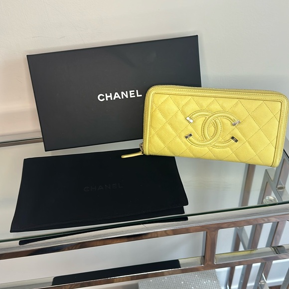 CHANEL | Bags | Customer Appreciation Chanel Yellow Long Zip Wallet ...